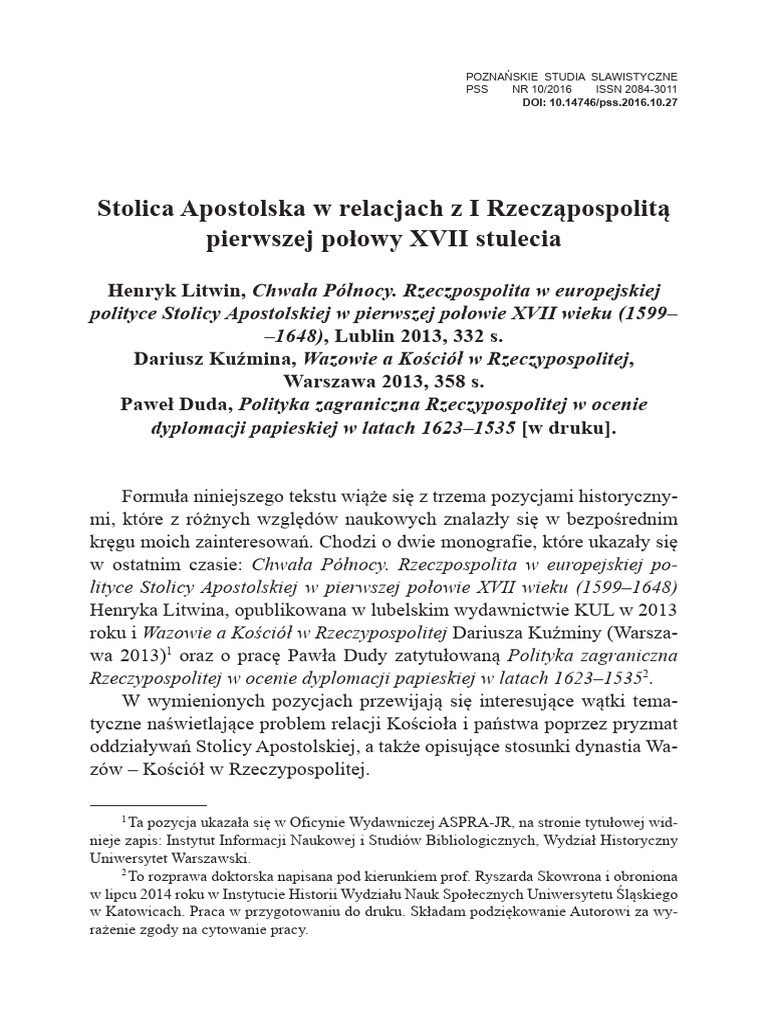Stolica Apostolska W Relacjach Z I Rzecz | PDF