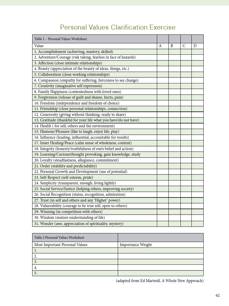 Personal Values Exercise | PDF | Self Esteem | Social Psychology