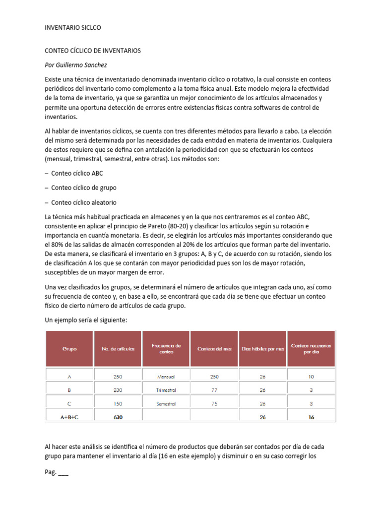 Conteo Cíclico de Inventarios | PDF | Inventario | Business