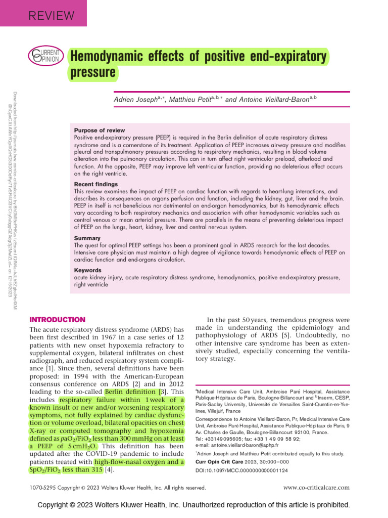 Hemodynamic Effects of Positive End Expiratory.142 | PDF | Ventricle ...