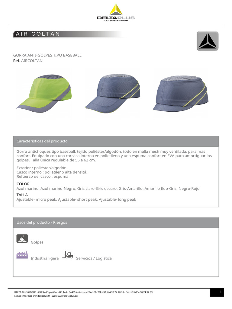 GORROS-ANTICHOQUES-AIR-COLTAN-DELTA-PLUS | PDF