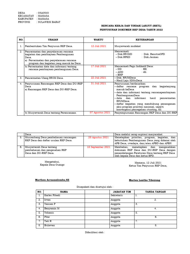 03 Format RKTL Penyusunan RKP Desa | PDF