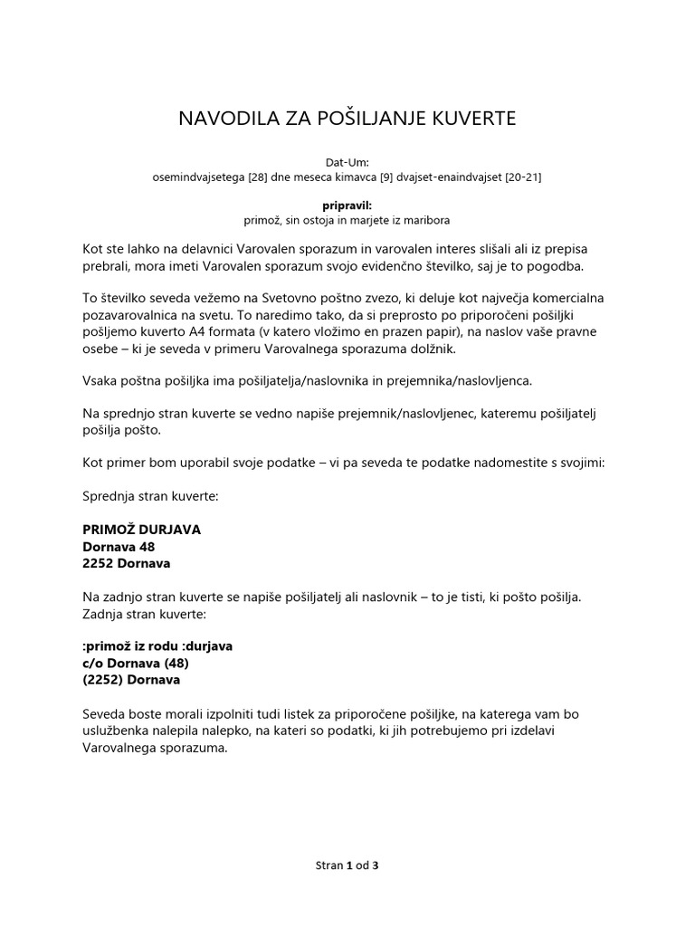 Navodila Za Posiljanje Kuverte 2 | PDF