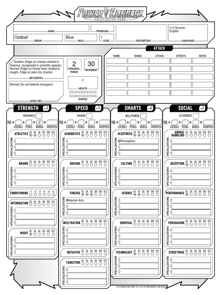 Powerrangersrpg Charactersheet 3page Fillable v3 87211pdf | PDF