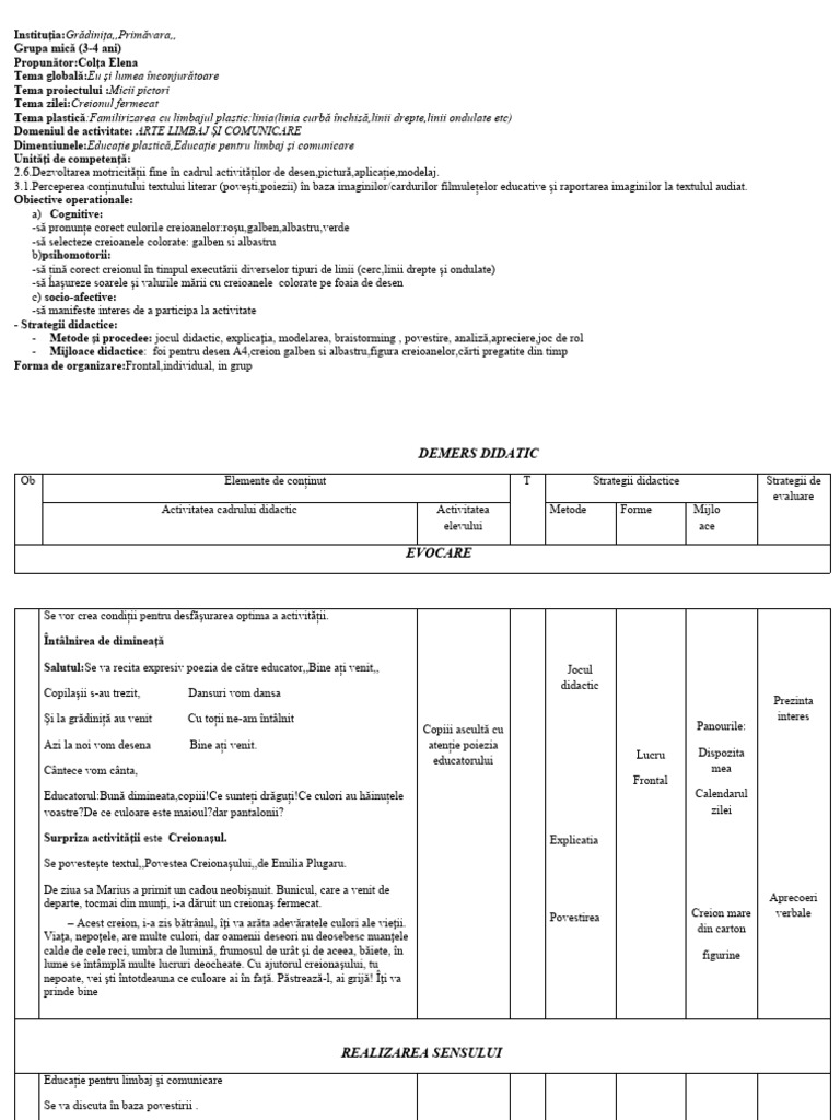Proiect Educatie Plastica Gradinita | PDF