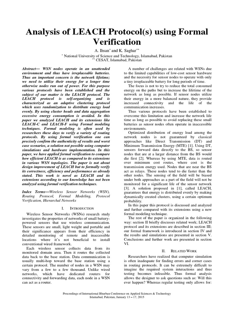 Analysis of Leach Protocol Using Formal Verification | PDF