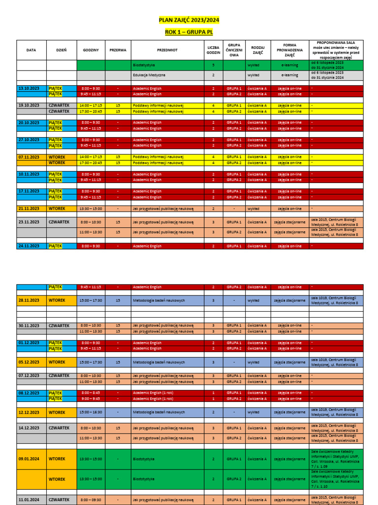 PL 1 Rok Plan Zajec 2023 | PDF