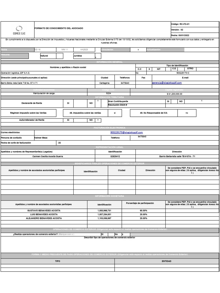 RC-FO-01-Formato Conocimiento Del Asociado | PDF