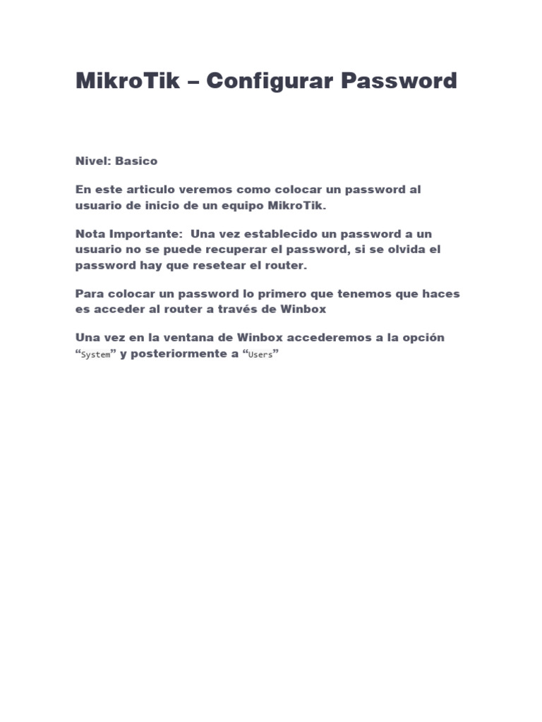 MikroTik - Configurar Password | PDF | Informática