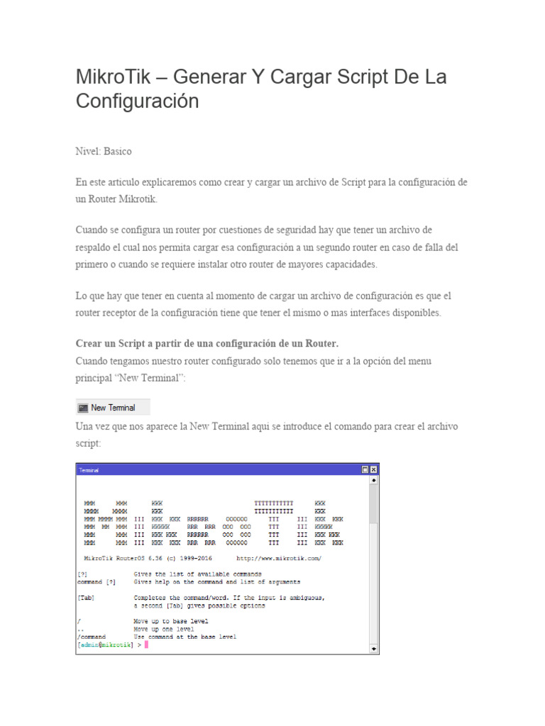 Mikrotik Generar Y Cargar Script De La Configuración Pdf