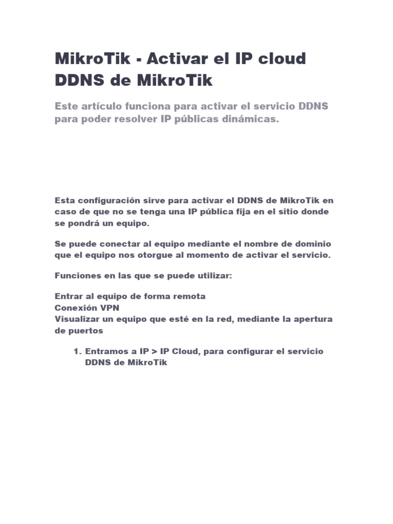 MikroTik - Activar El IP Cloud DDNS de MikroTik | PDF