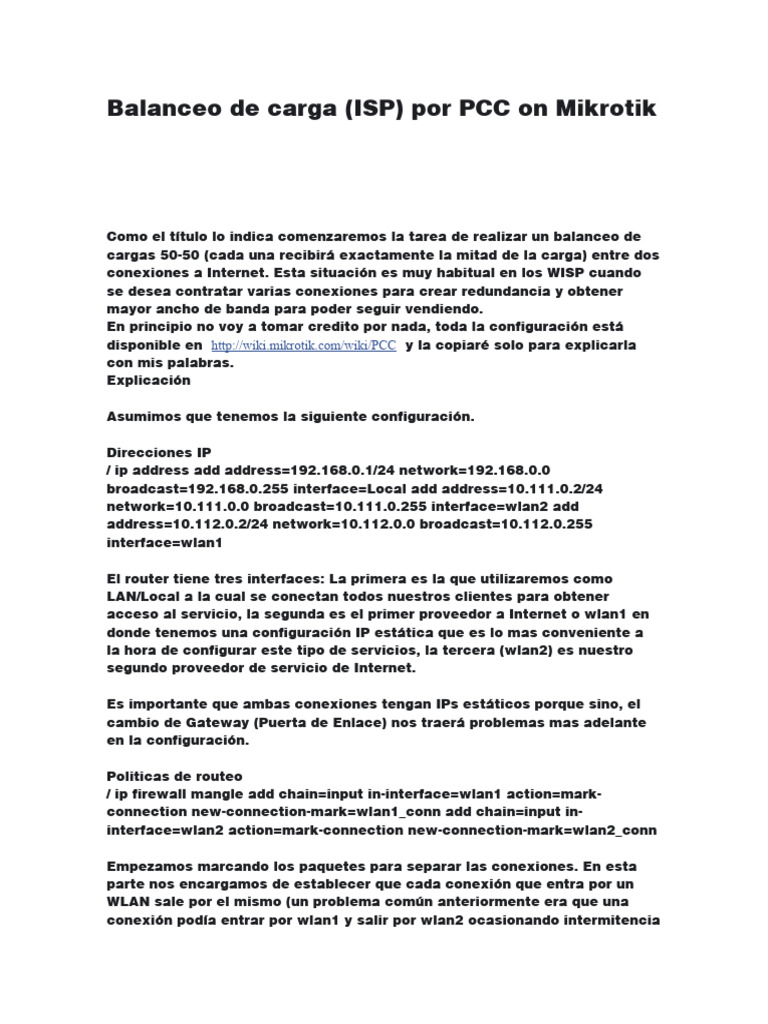 Mikrotik'Manual Balanceo de Carga | PDF | Enrutador (Computación ...