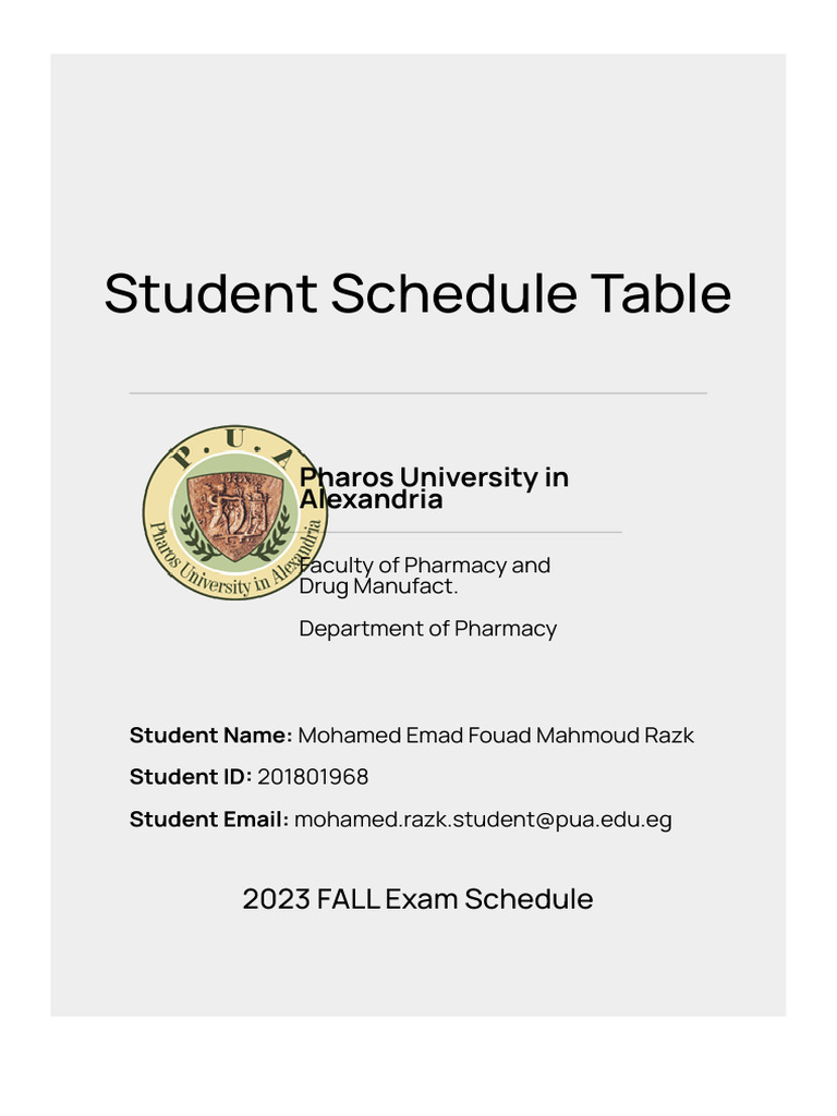 ESMS - Student Schedule Table | PDF