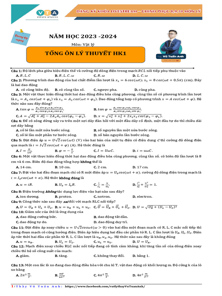 Thay Vu Tuan Anh. Lý thuyết chống sai ngu HK1 | PDF