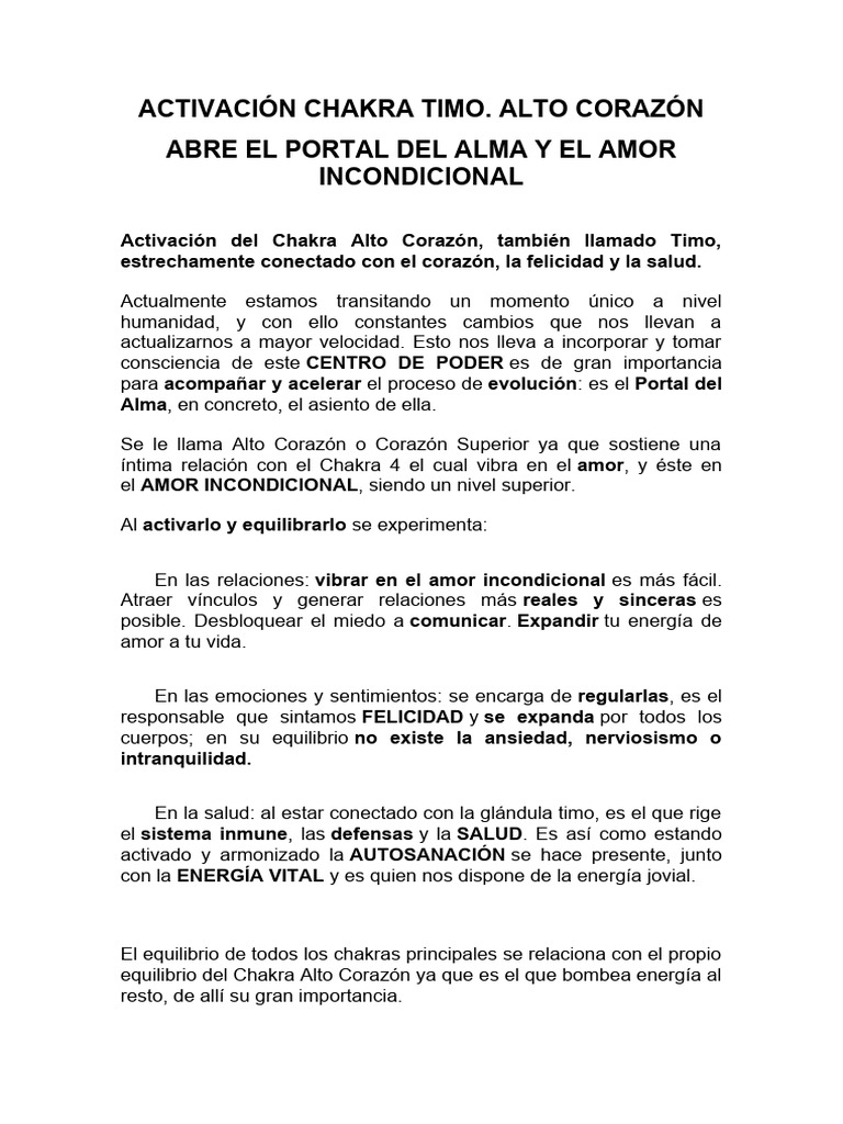 Activación Chakra Timo | PDF | Amor | Corazón