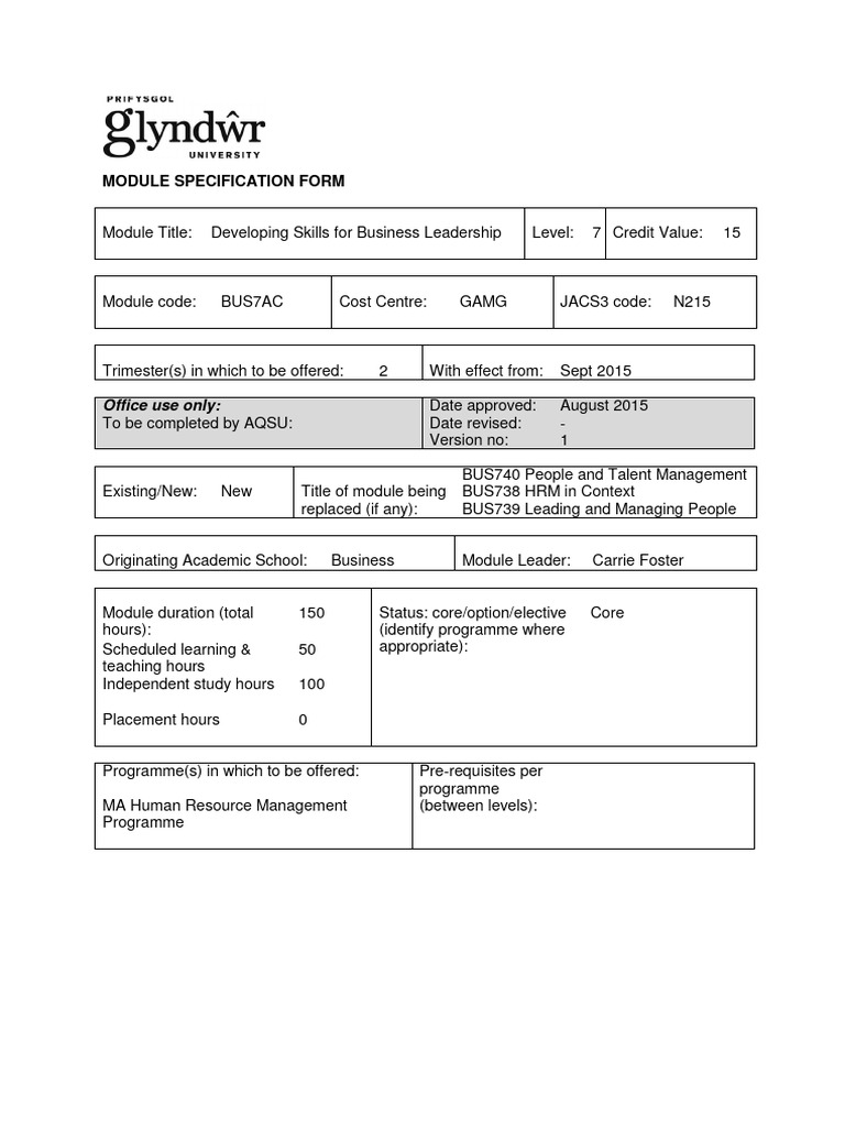 BUS7AC Developing Skills For Bus Leadership | PDF | Learning | Leadership