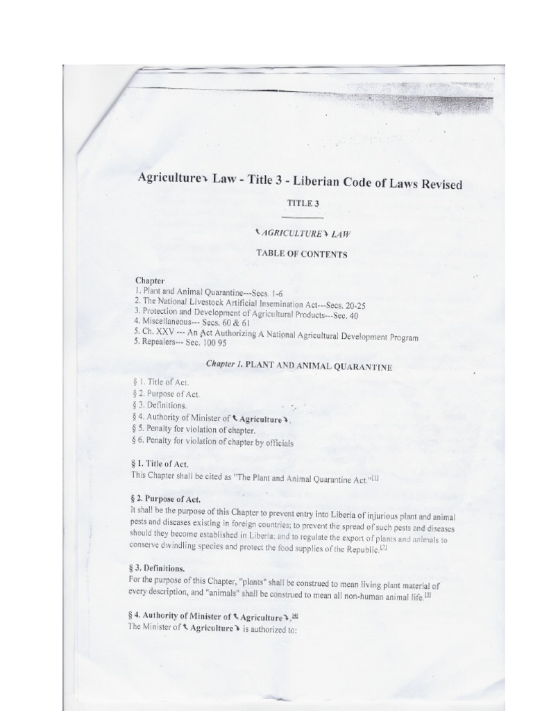 Agriculture Law (Plant and Animal Quarantine) | PDF