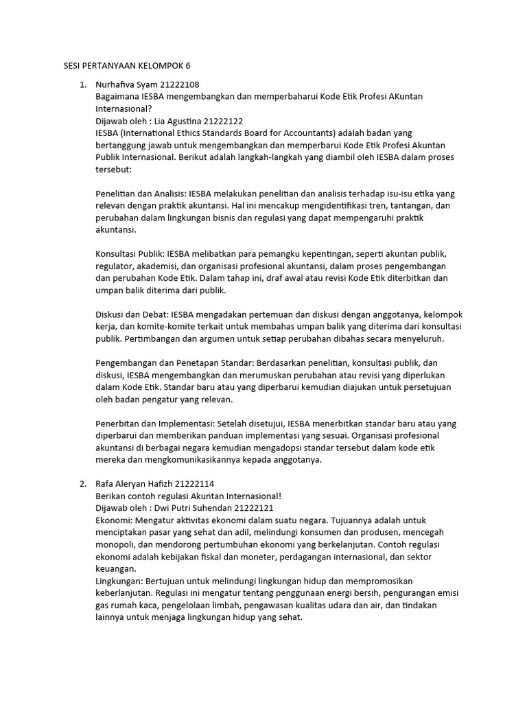 Sesi Pertanyaan Kelompok 6 (Etbis) | PDF