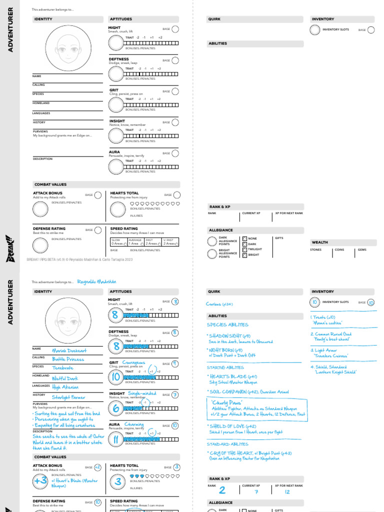 BREAK Character - Sheet v2 | PDF