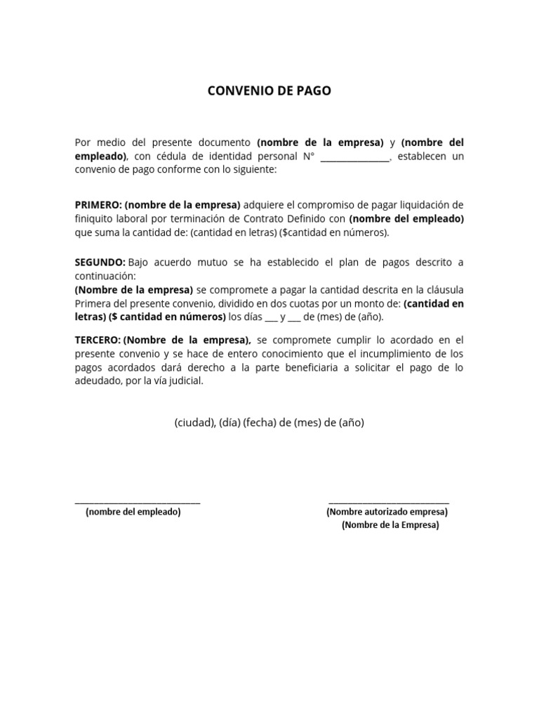CONVENIO DE PAGO - Formato | PDF