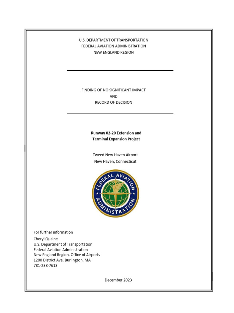 FAA Decision HVN Runway Ext. and Terminal | PDF