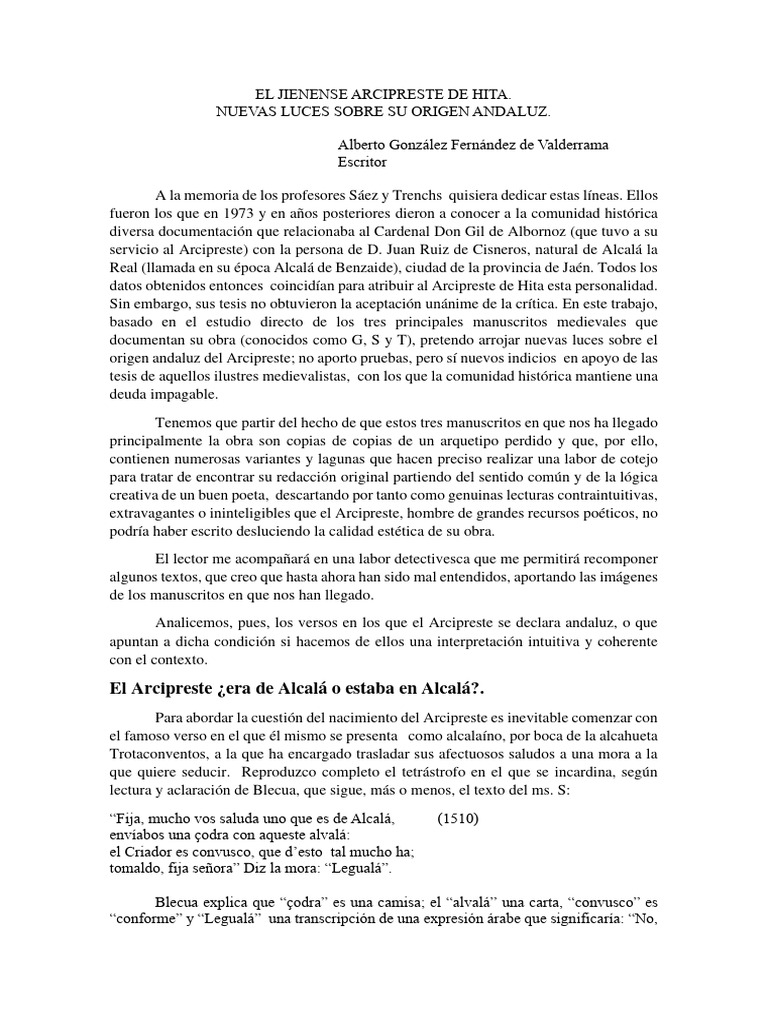 El Jienense Arcipreste de Hita. Nuevas Luces Sobre Su Origen Andaluz ...