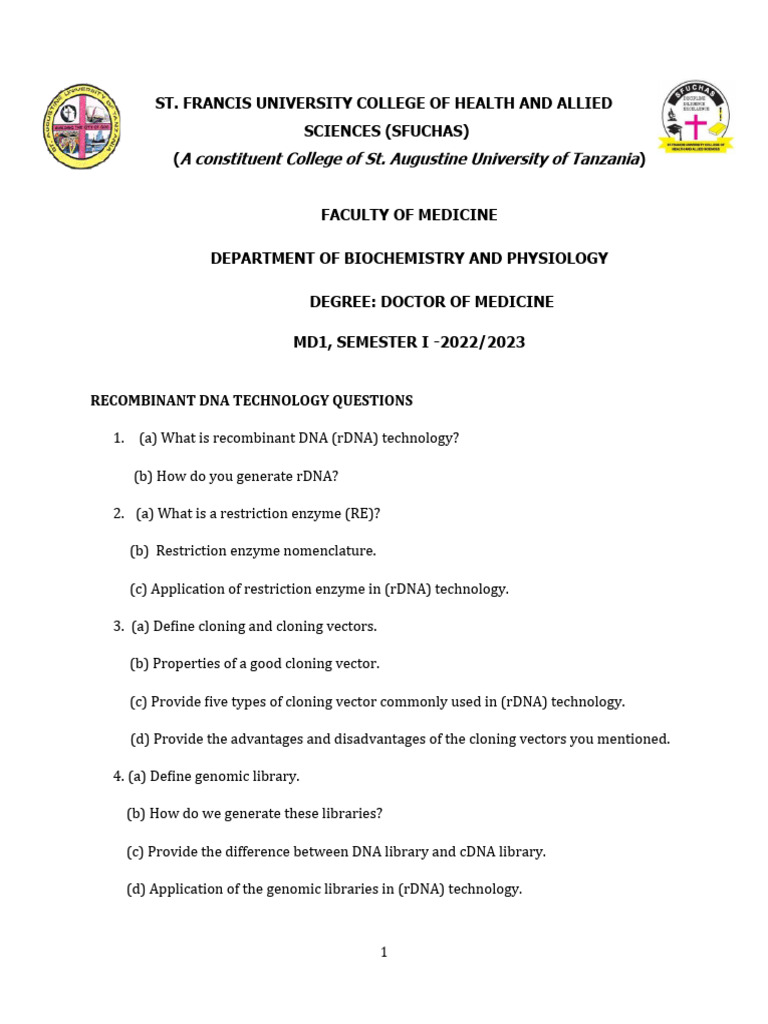 QNS Recombinant Dna Technology 2022 | PDF