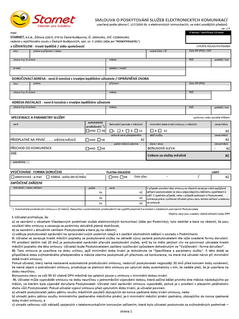 Smlouva - Starnet | PDF