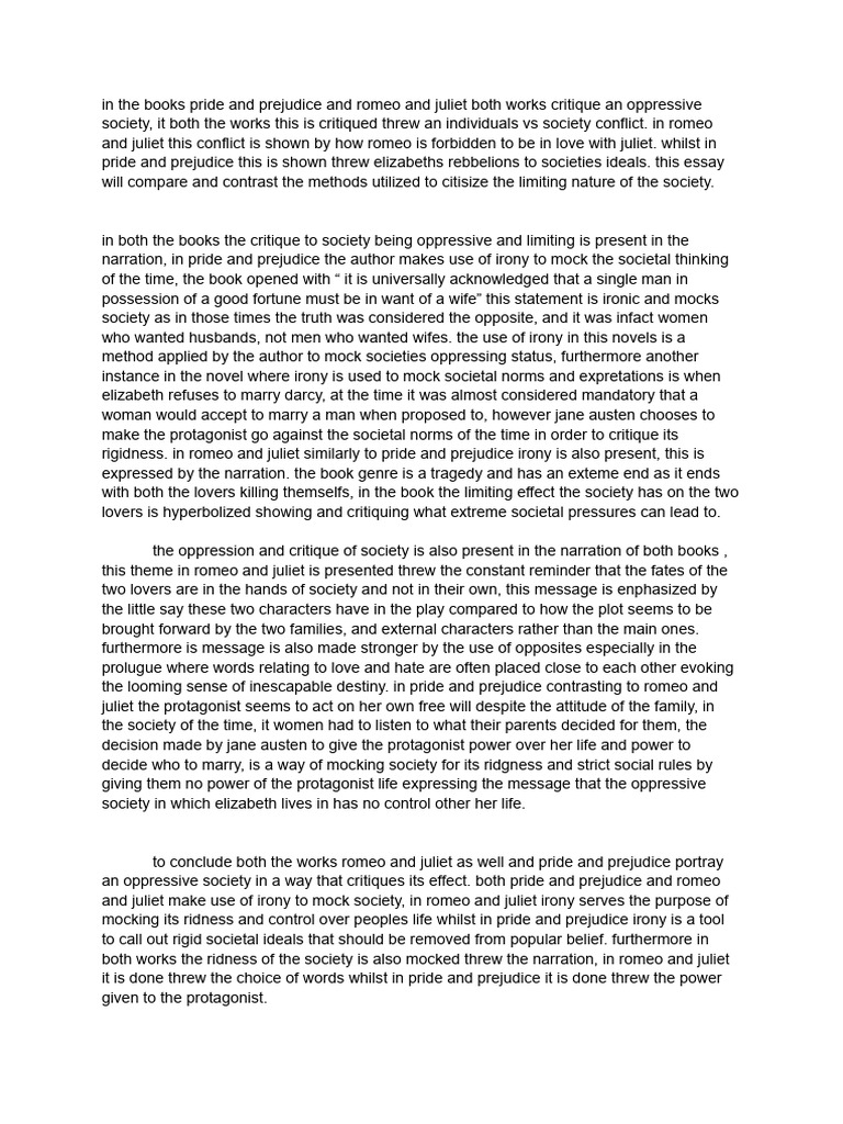 In The Books Pride and Prejudice and Romeo and Juliet Both Works ...