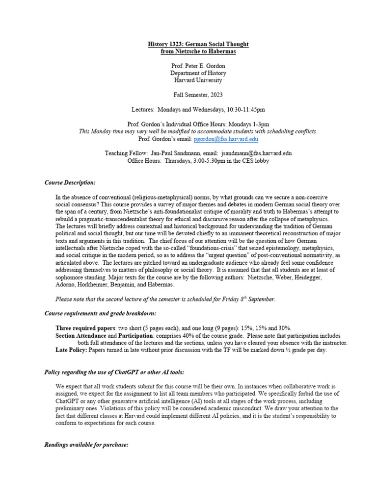 German Social Thought Syllabus FALL 2023 Final-1 | PDF | Theodor W ...