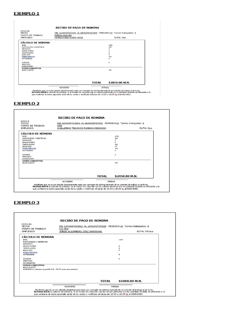 Ejemplos de Nómina | PDF