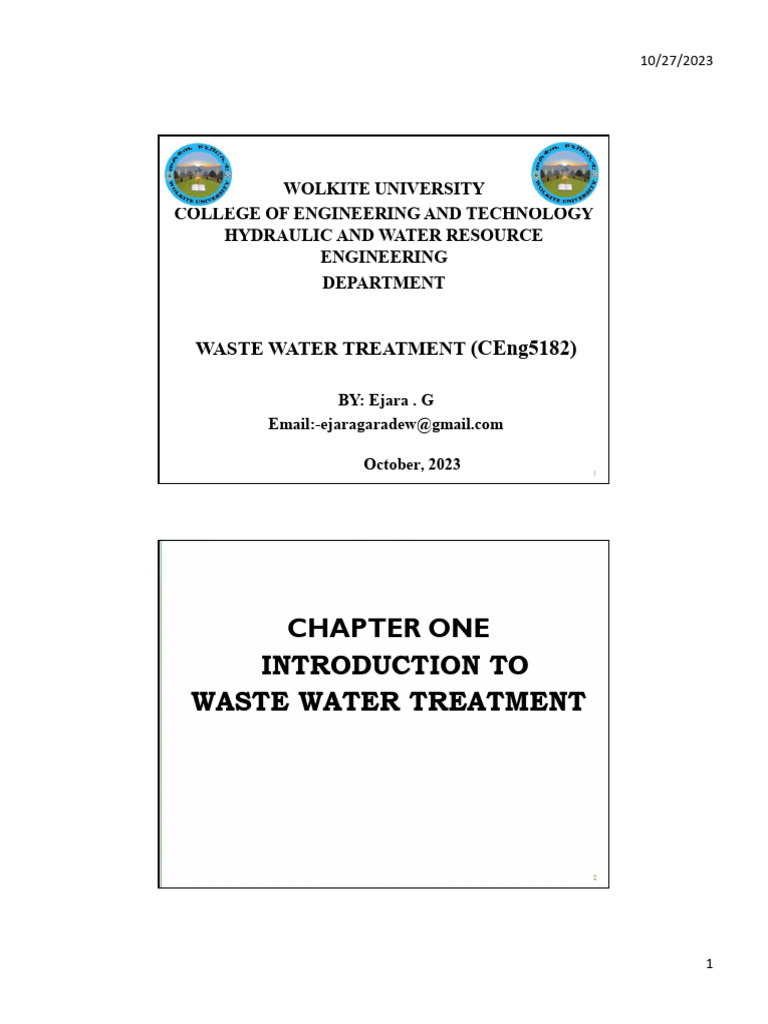 WWT Chapter 1,2,& 3 | PDF | Sewage Treatment | Sewage