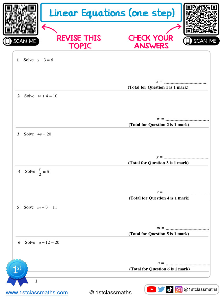 Linear Equations One Step Edexcel | PDF | Mathematical Analysis ...