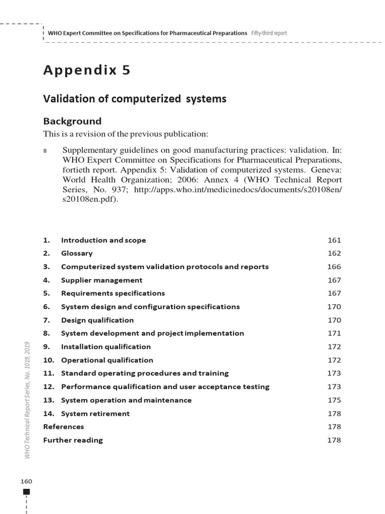 WHO Validation of Computerized Systems Appendix 5 | PDF | Verification And Validation ...