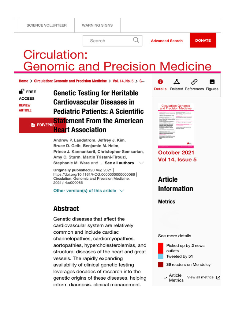 Genetic Testing For Heritable Cardiovascular Diseases in Pediatric ...