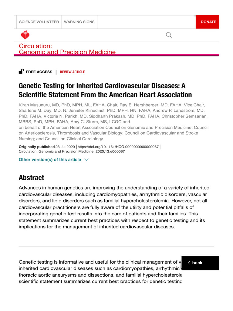Genetic Testing For Inherited Cardiovascular Diseases - A Scientific ...