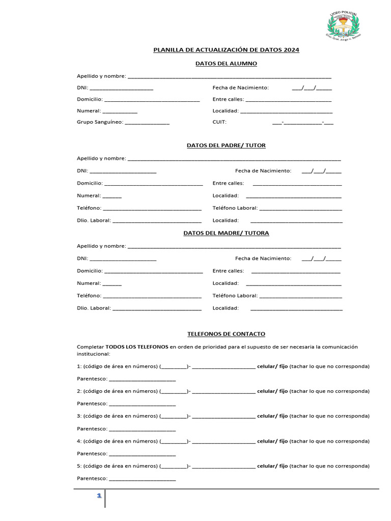 Planilla de Actualizacion de Datos 2024 | PDF