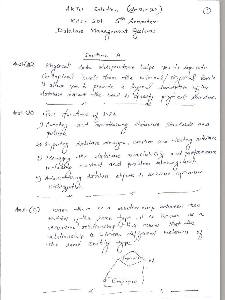 Database Management System KCS-501 University Sol - 2021 - 22 | PDF