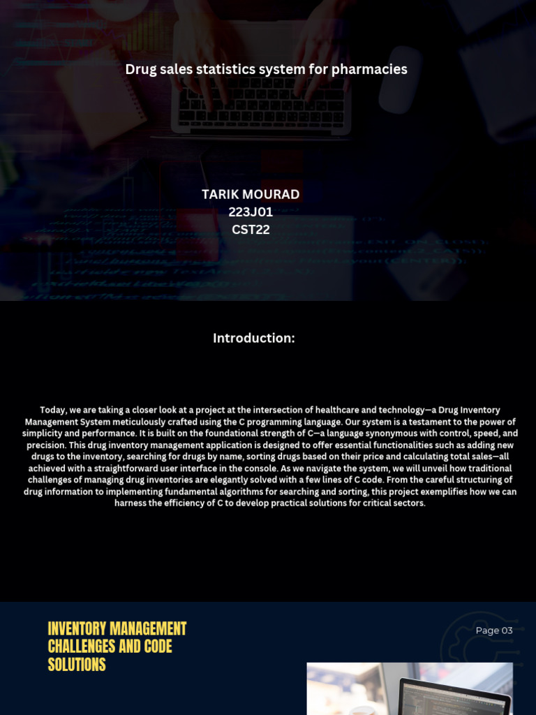 Drug Sales Statistics System For Pharmacies: Tarik Mourad 223J01 CST22 | PDF | Control Flow ...