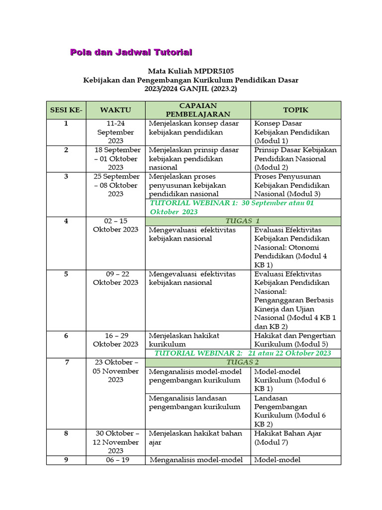 2023.2 - Jadwal Tutorial MPDR5105 | PDF | Seni