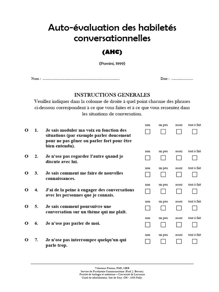 Auto Évaluation Habiletés | PDF