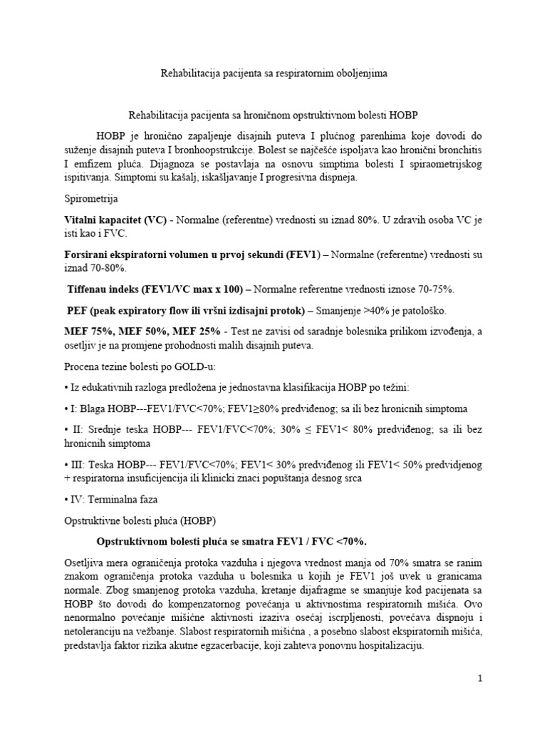 Rehabilitacija Pacijenta Sa Respiratornim Oboljenjima | PDF