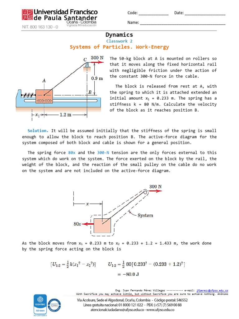 Classwork 2. Systems of Particles - Work-Energy | PDF | Force | Quantity