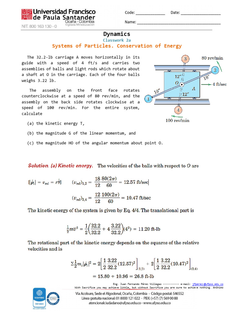 Classwork 2a. Systems of Particles - Conservation of Energy | PDF