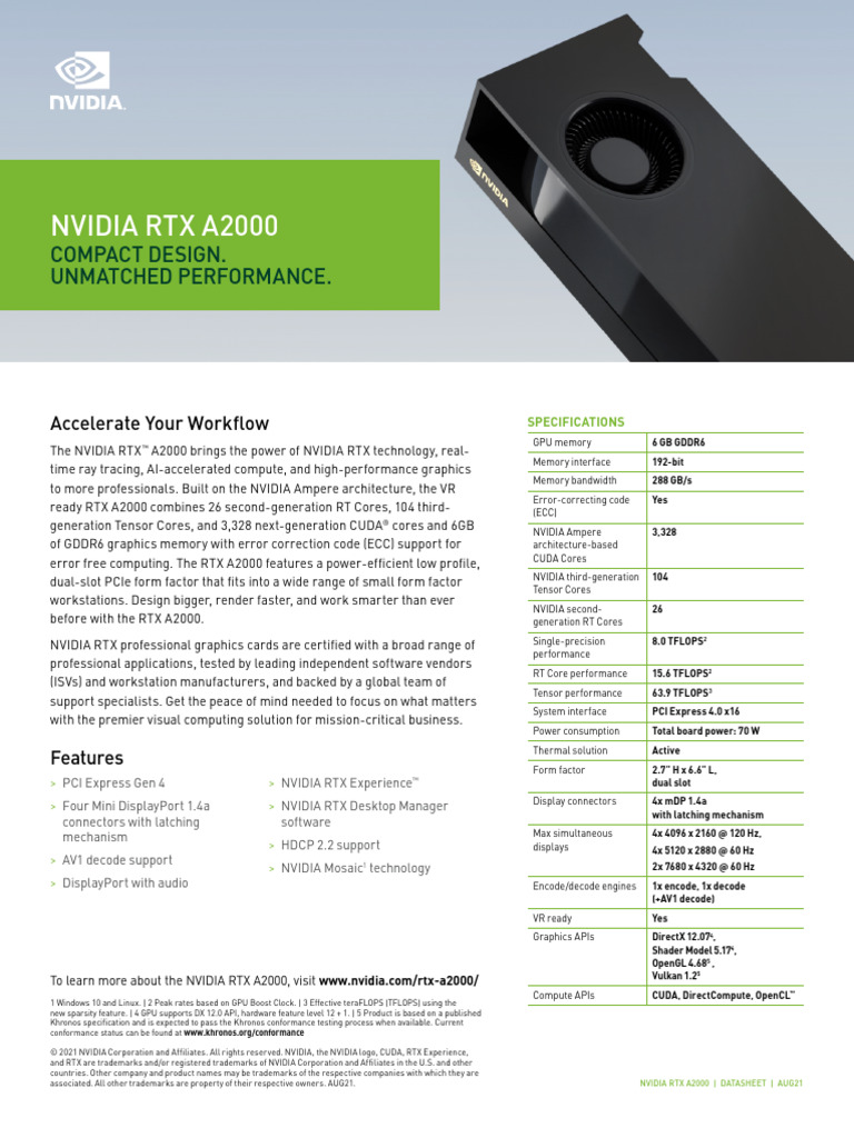 Nvidia RTX A2000 Datasheet | PDF | Graphics Processing Unit | Computer Graphics