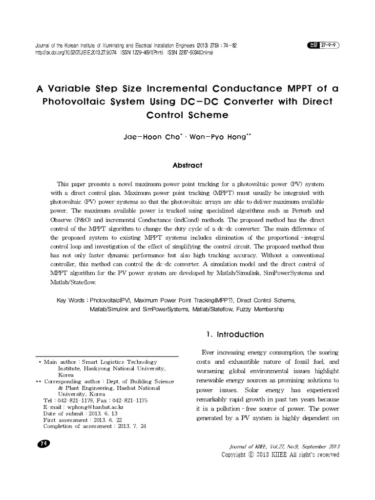 A Variable Step Size Incremental Conductance MPPT of A Photovoltaic ... A Variable Step Size Incremental Conductance MPPT of A Photovoltaic ...