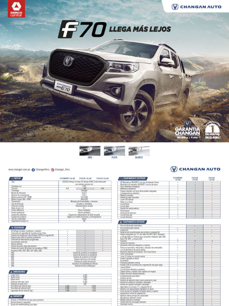 Changan F70 4x4: Especificaciones y Precio | PDF | Tracción en las ...