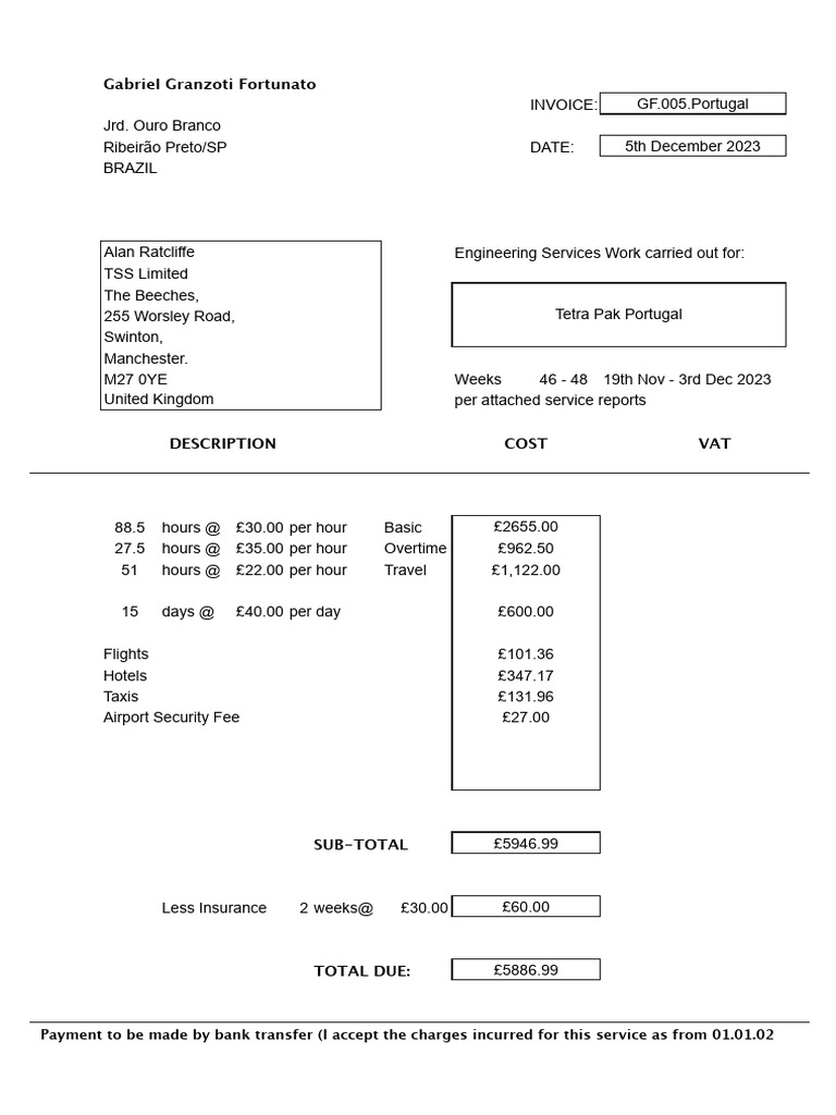 Engineering Services Invoice | PDF | Payments | Service Industries