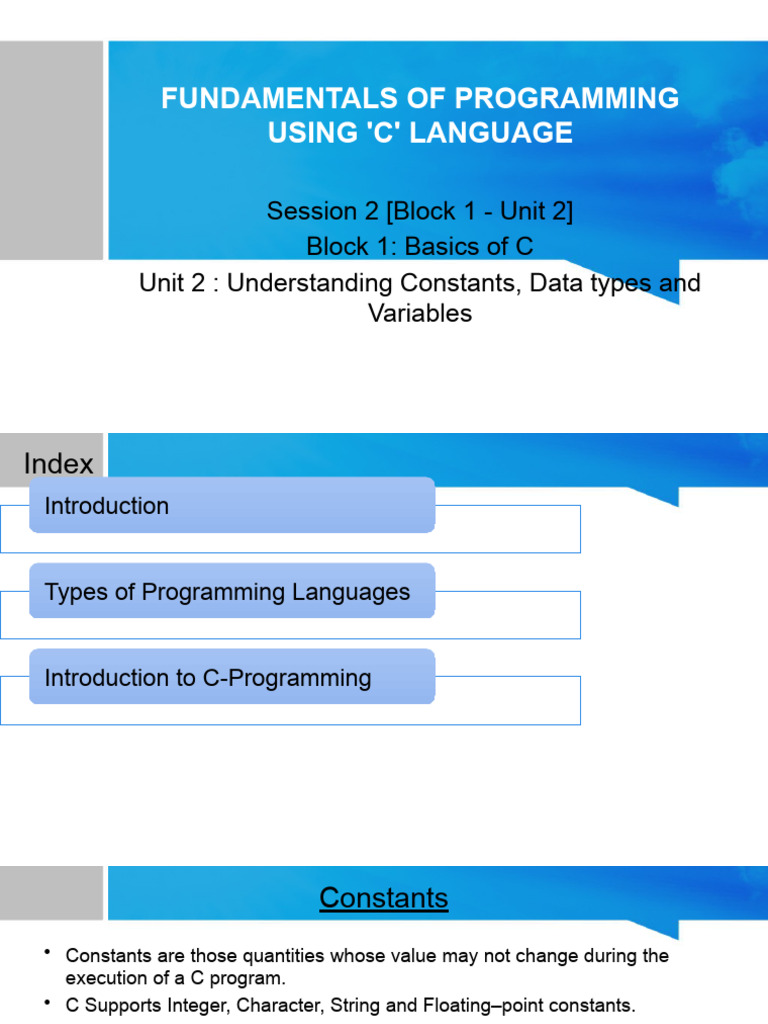 BCA 103 Unit2 PPT | PDF | Integer (Computer Science) | Data Type