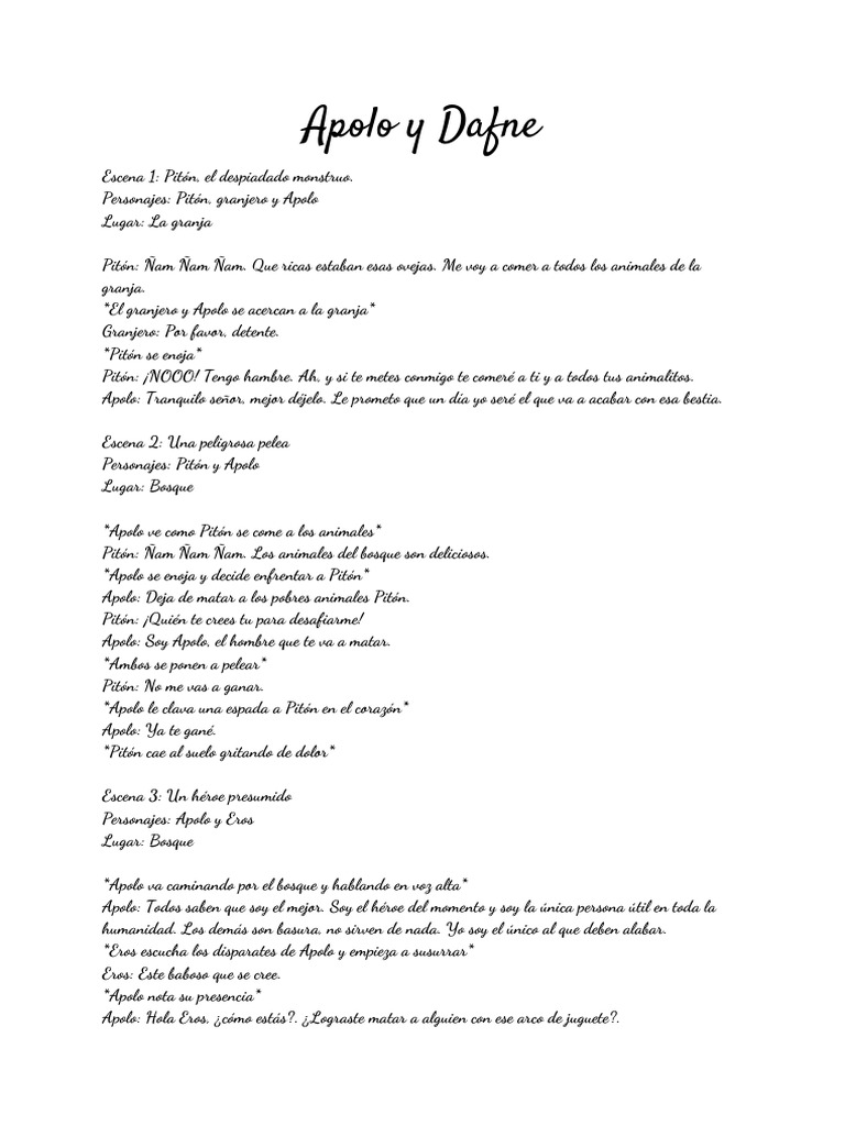 Guion de Animación - Apolo y Dafne | PDF | Apolo